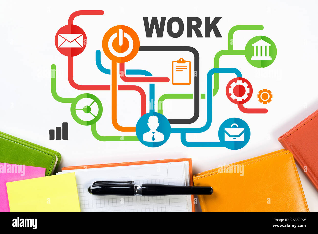 Business workplace with devices and stationary stuff presenting still ...