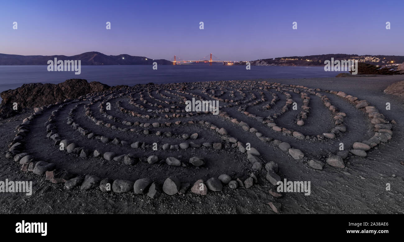 Lands End Labyrinth and the Golden Gate Bridge with Autumn Blue Skies ...