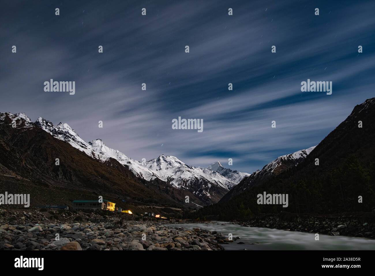 Night sky, Chitkul village- Baspa river flows through the Sangla valley ...
