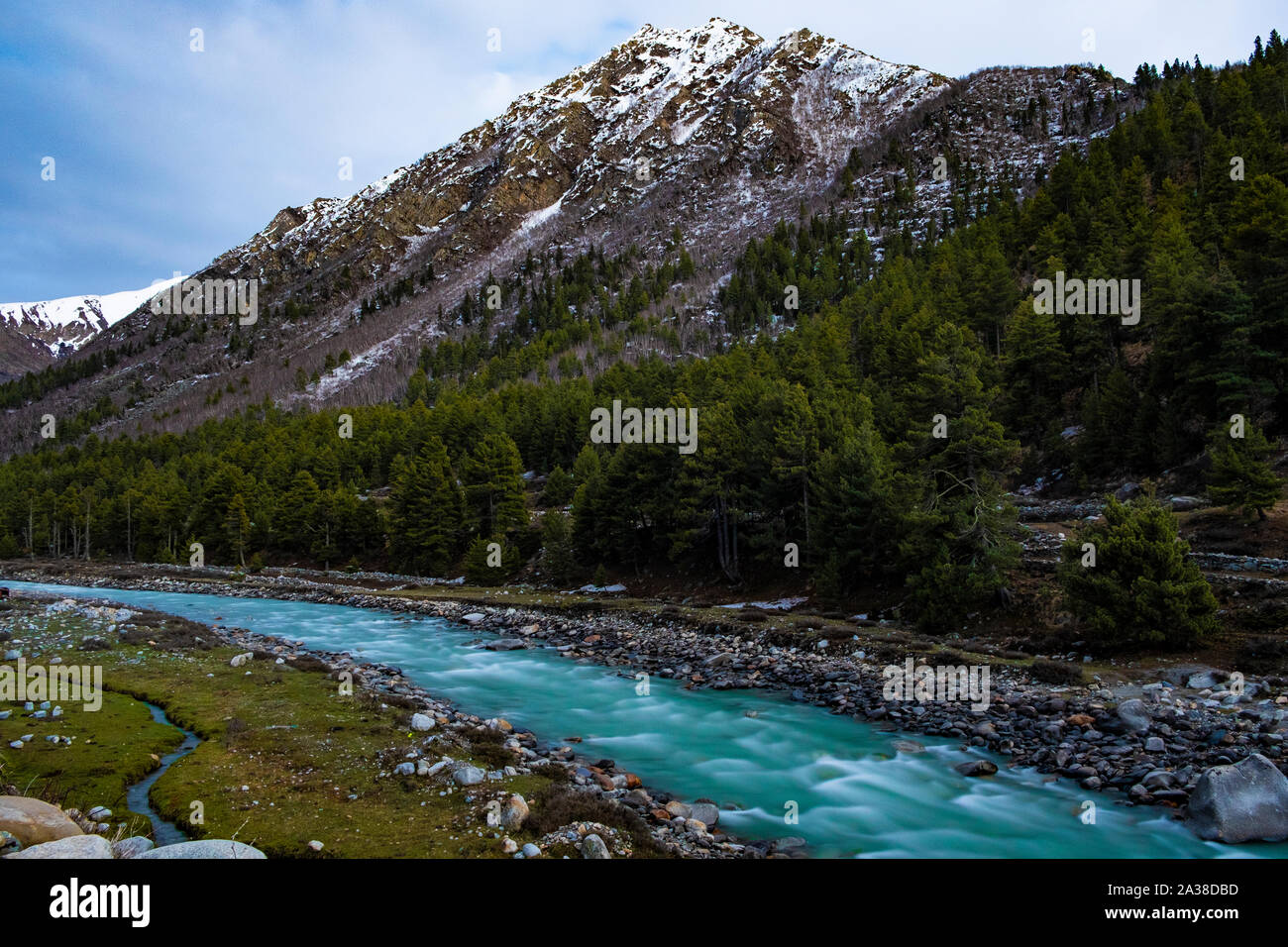 Chitkul village- Baspa river flows through the Sangla valley surrounded ...