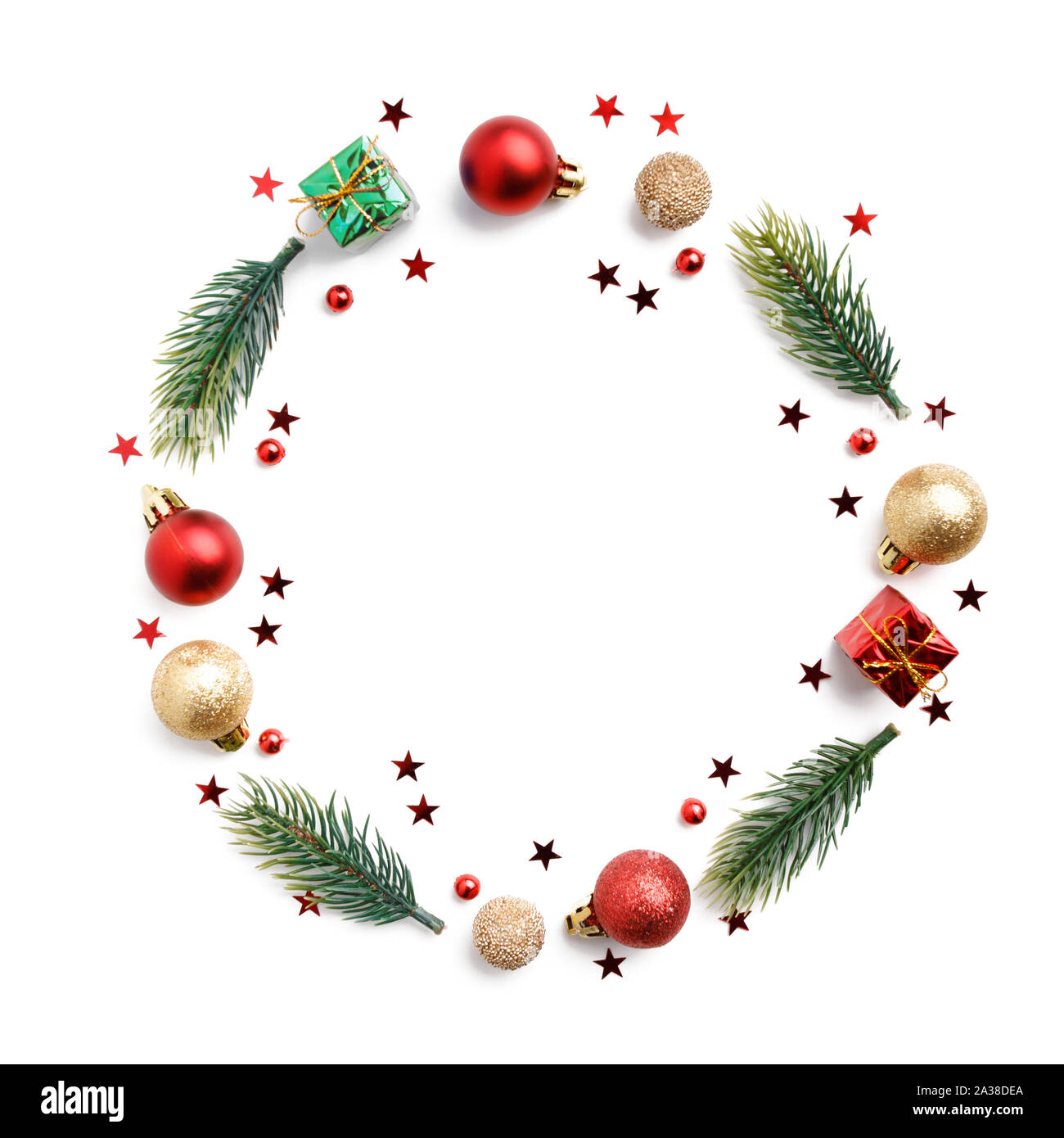 Christmas Round Frame from Natural Branches, Christmas Balls and ...