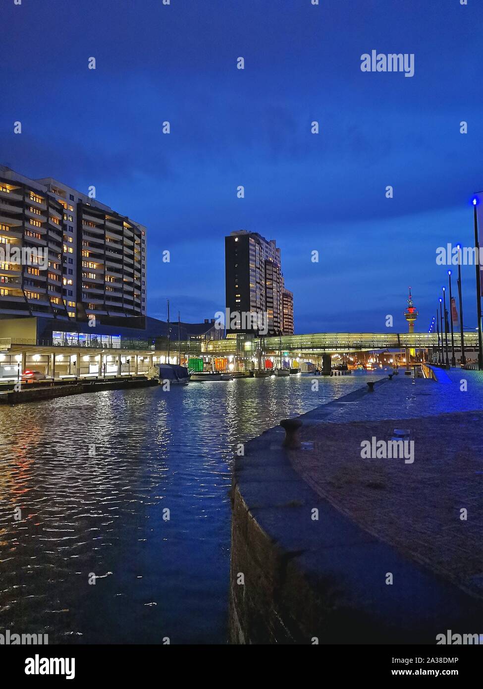 GERMANY, BREMERHAVEN October 02,2019: A view of a habor at night ...