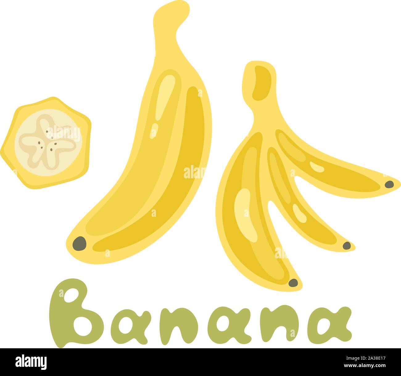 Bright vector set of bunches of fresh banana. Sweet cartoon single ...