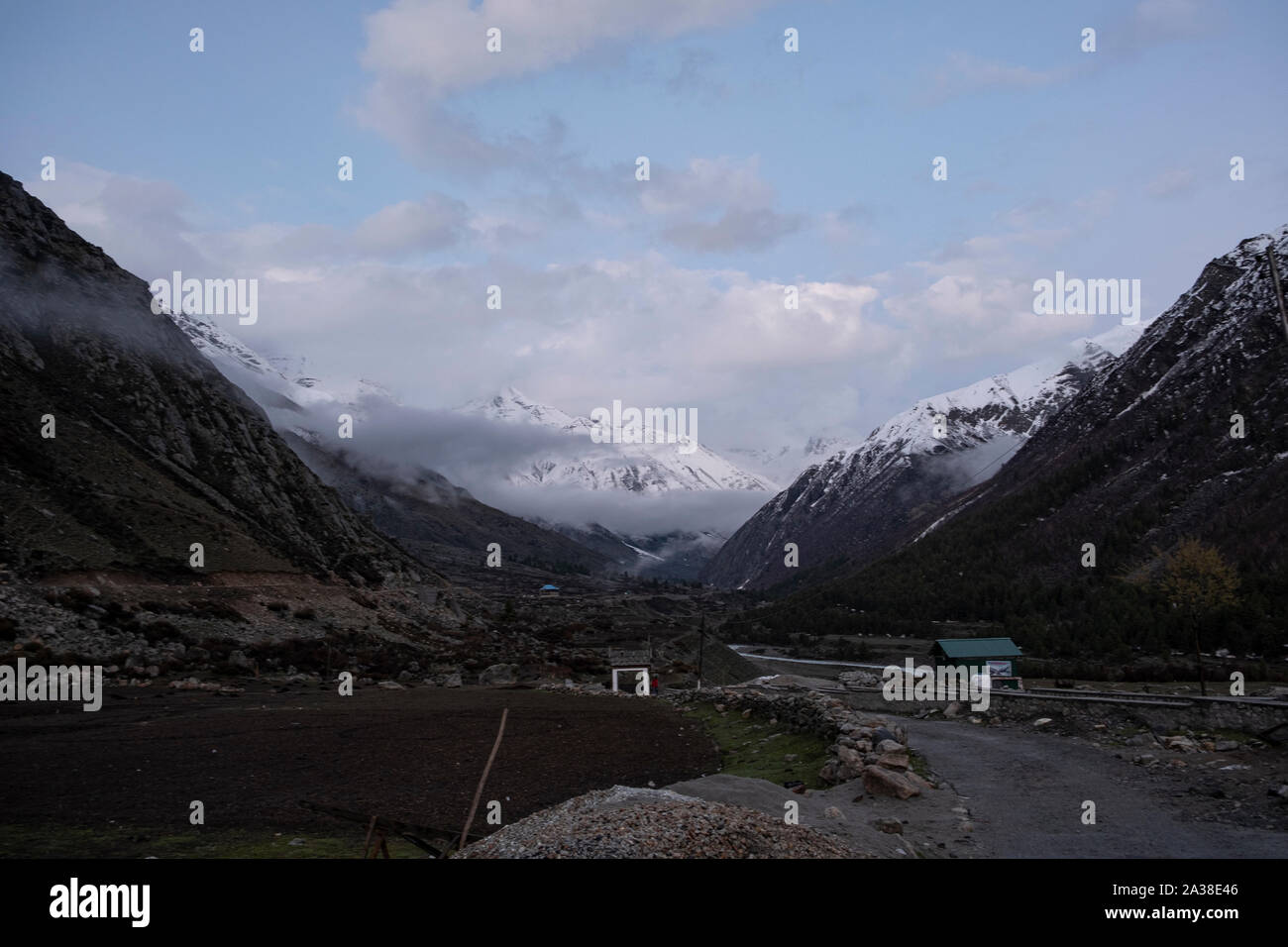 Chitkul village- Baspa river flows through the Sangla valley surrounded ...