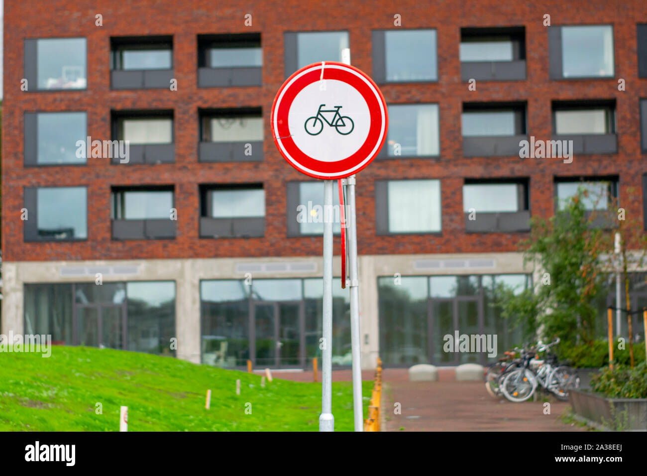 Dutch road sign: no access for bicycles Stock Photo - Alamy