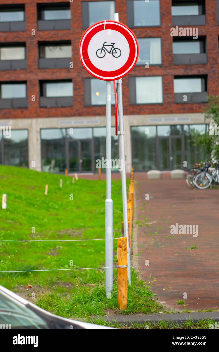 Dutch road sign: no access for bicycles Stock Photo - Alamy