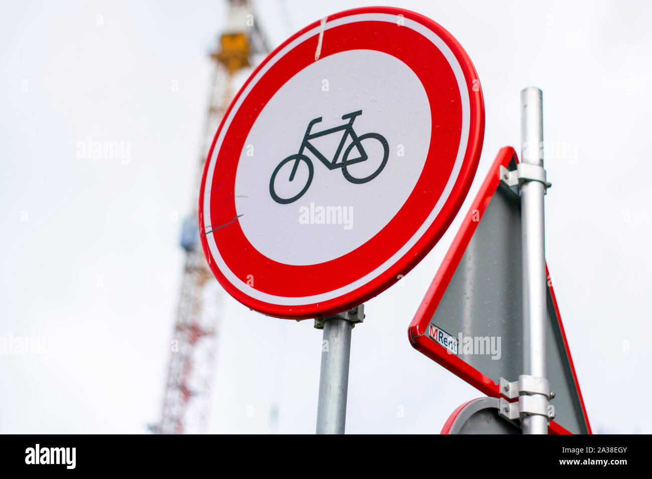 Dutch road sign: no access for bicycles Stock Photo - Alamy