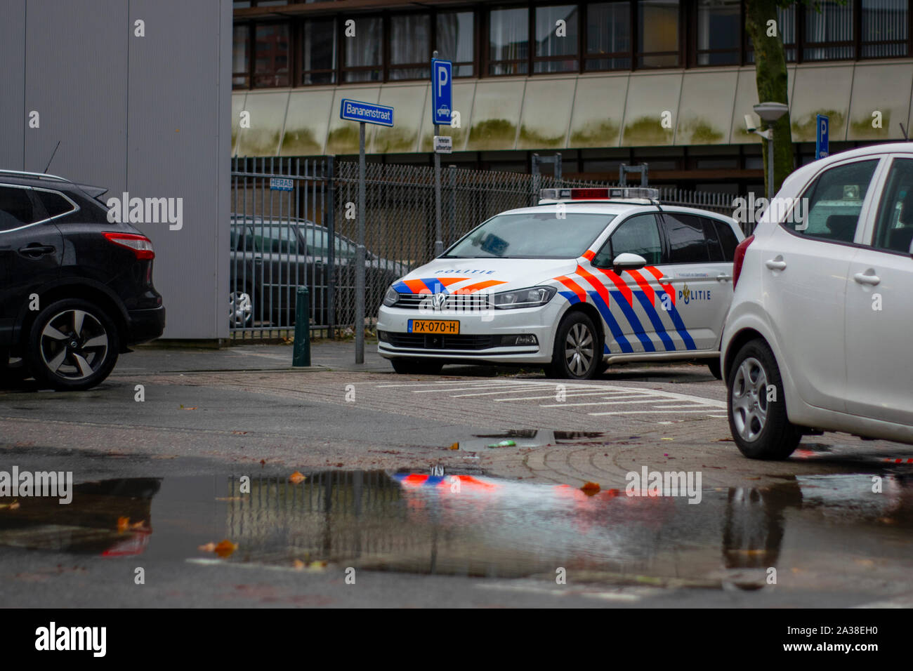Rotterdam, Netherlands, October 4 2019 Dutch police car is parked on an ...