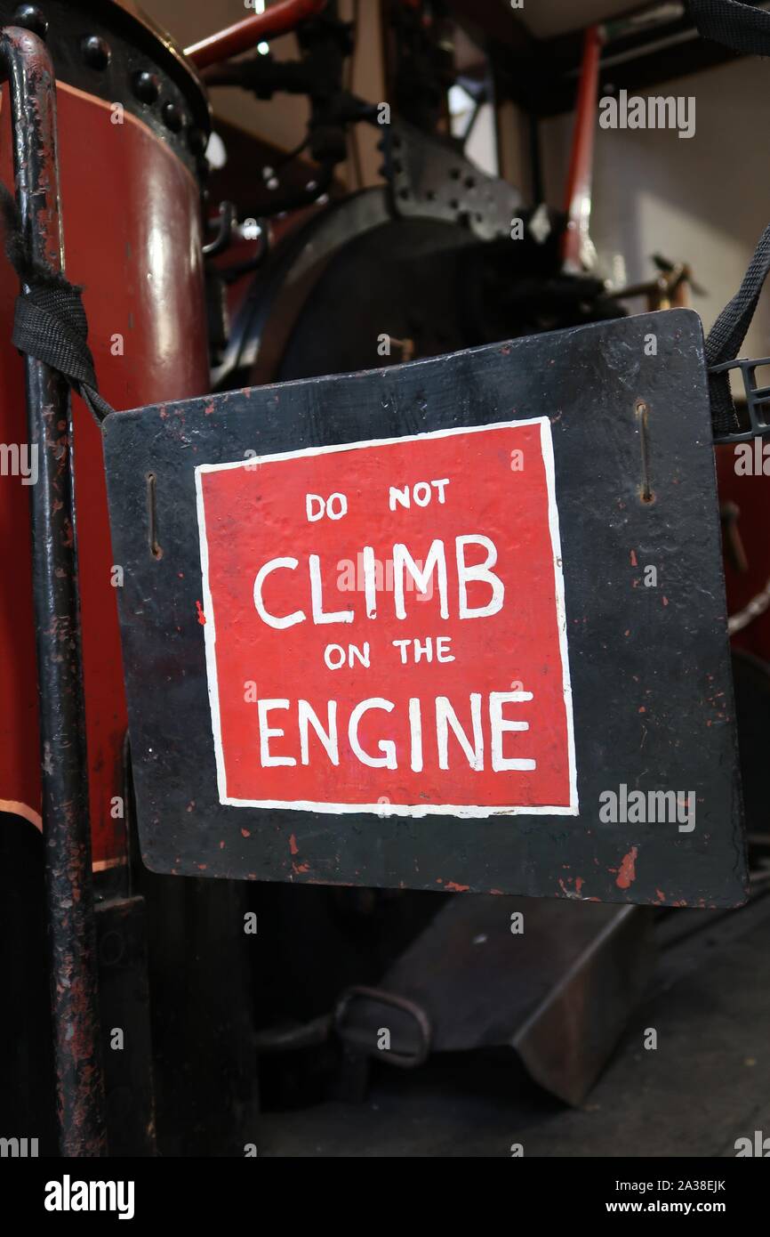 Do not climb on engine sign Stock Photo - Alamy