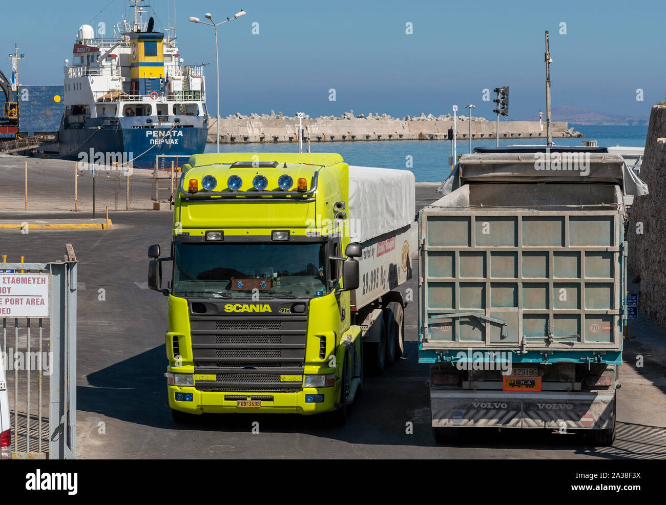 Rethymno, Crete, Greece. September 2019. Trucks entering and exiting ...
