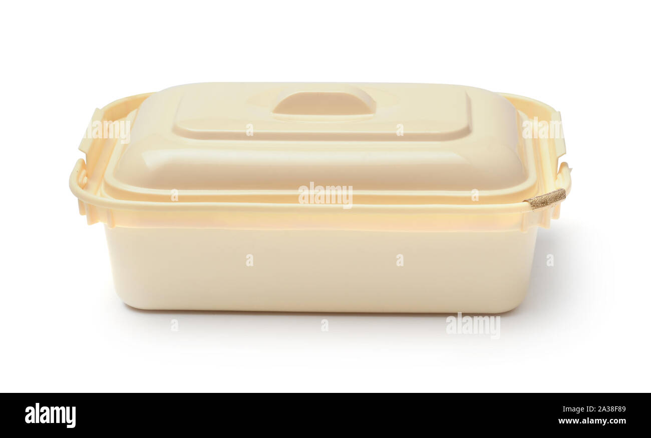 Plastic food container of butter isolated on white background Stock ...