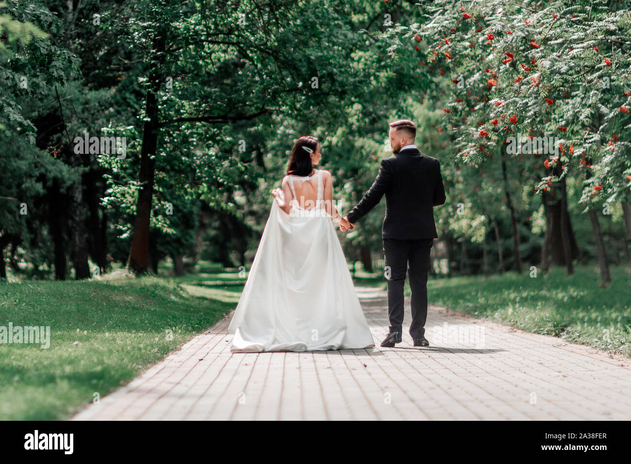 loving couple during a walk in the city Park Stock Photo - Alamy