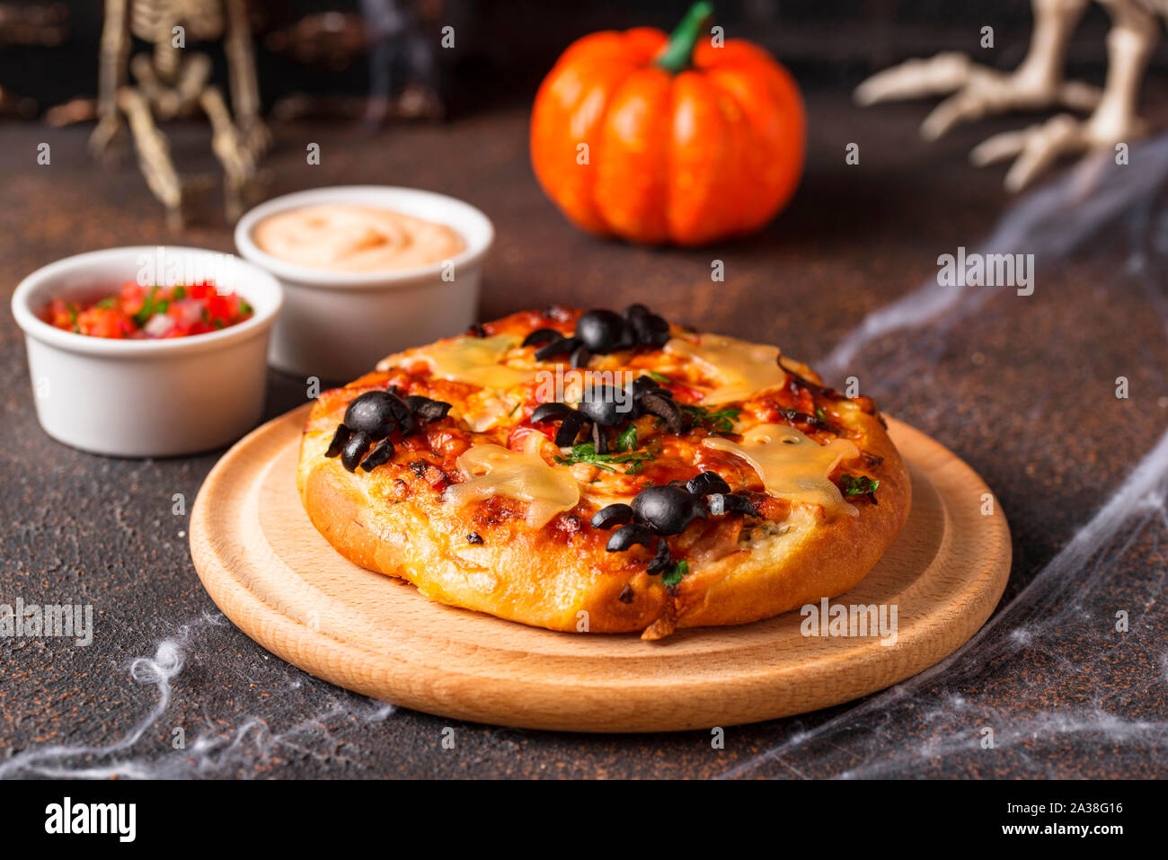 Halloween scary pizza decorated ghosts Stock Photo - Alamy