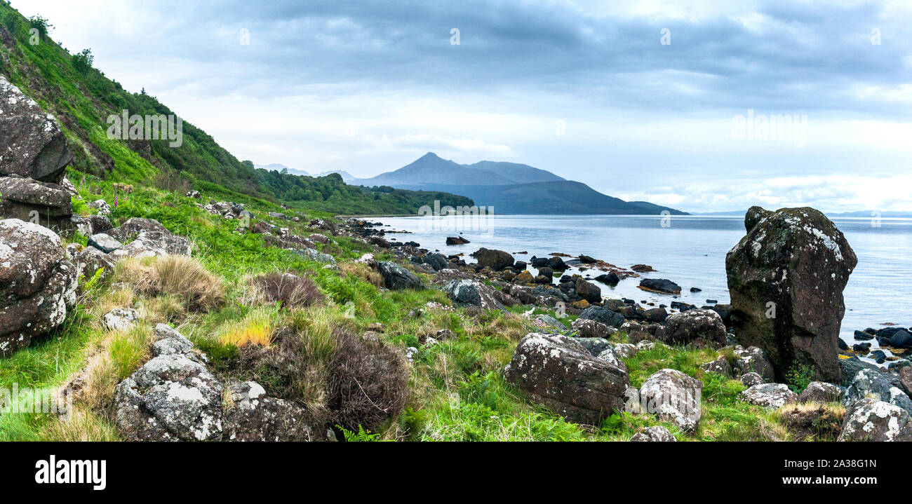 Coastal landscape along Arran Coastal Way, Isle of Arran, Scotland ...
