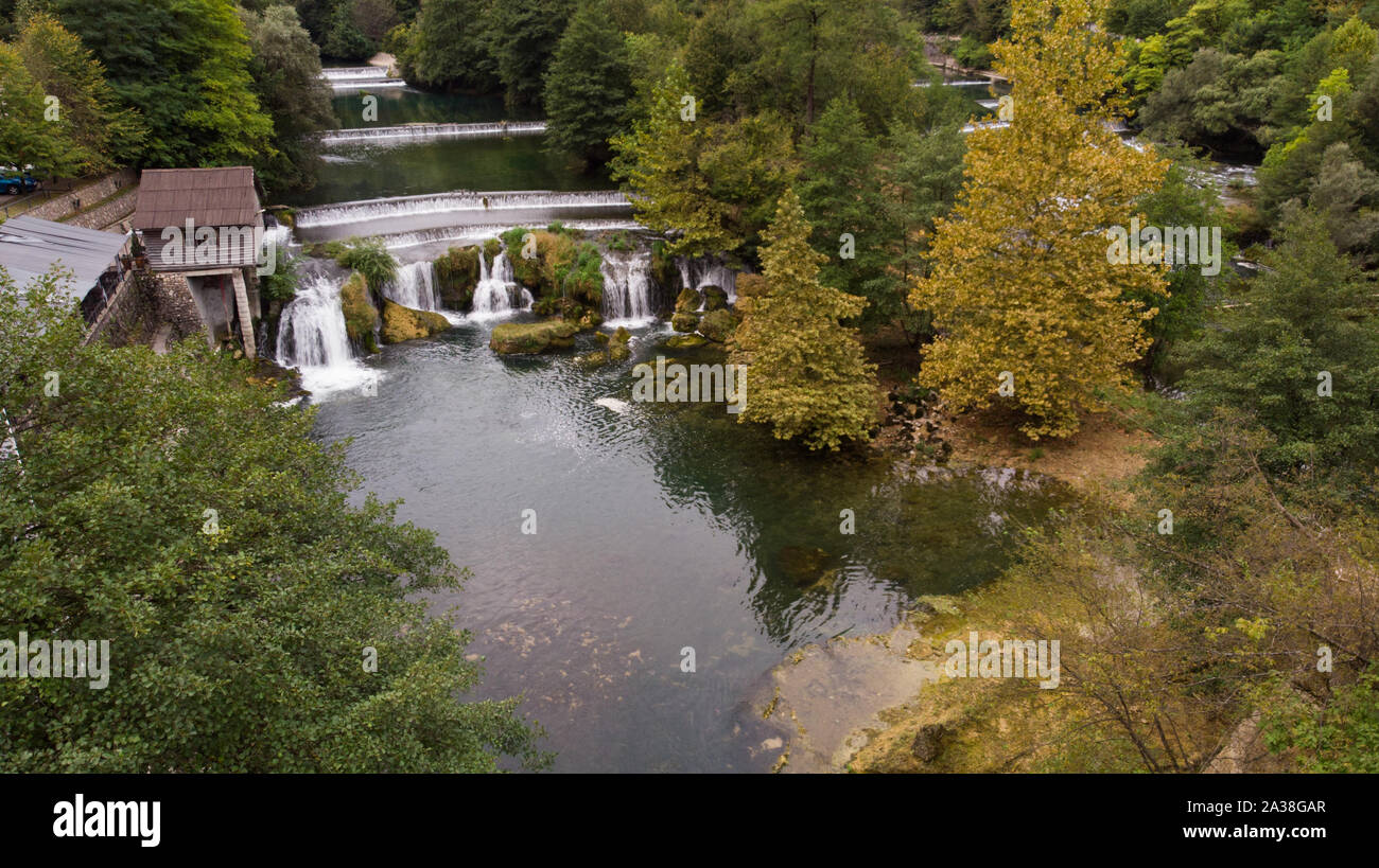 Waterfalls on river Una in autumn, Bosanska Krajina, Bosnia and ...