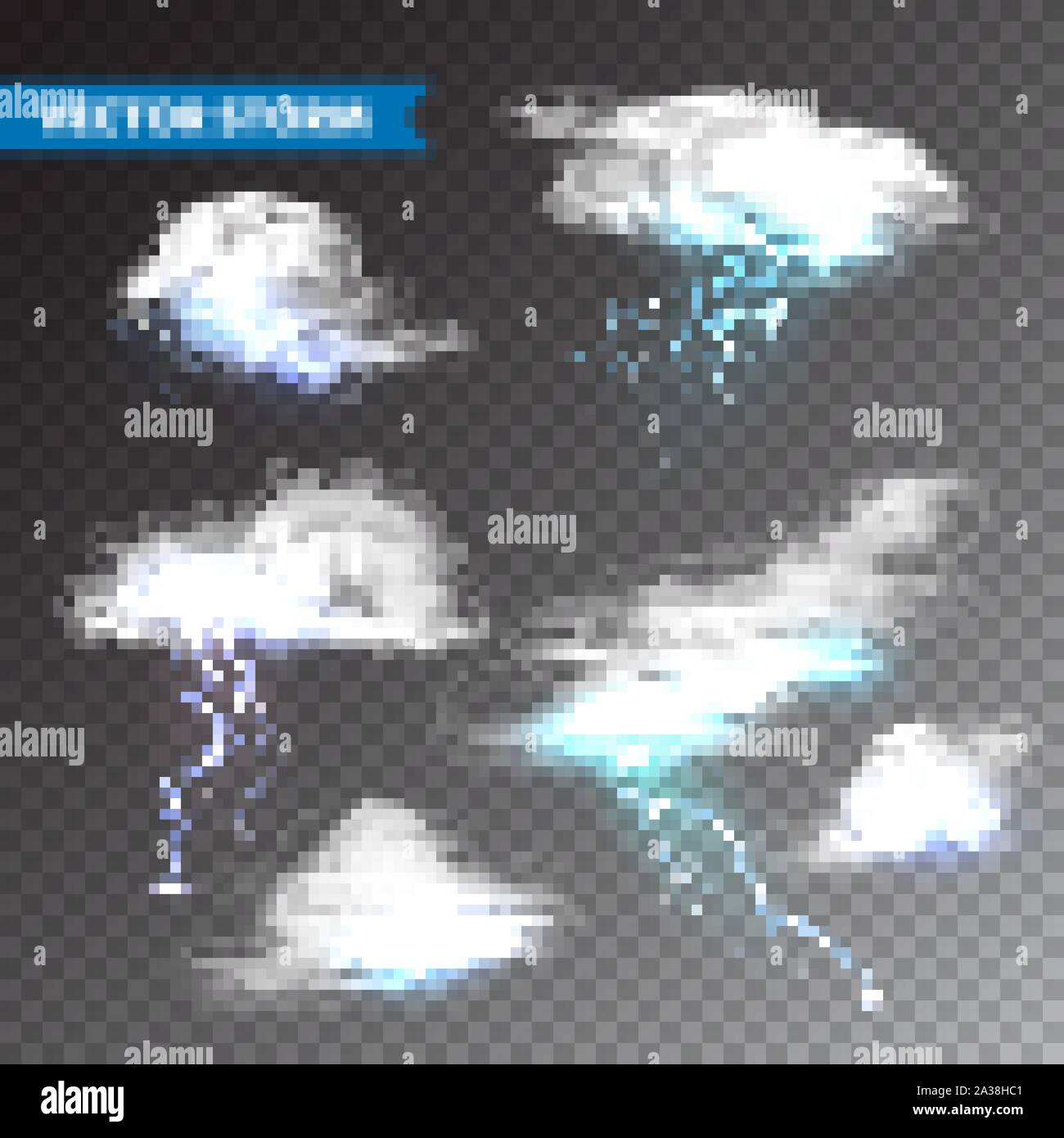 Realistic clouds with lightning set on transparent background ...
