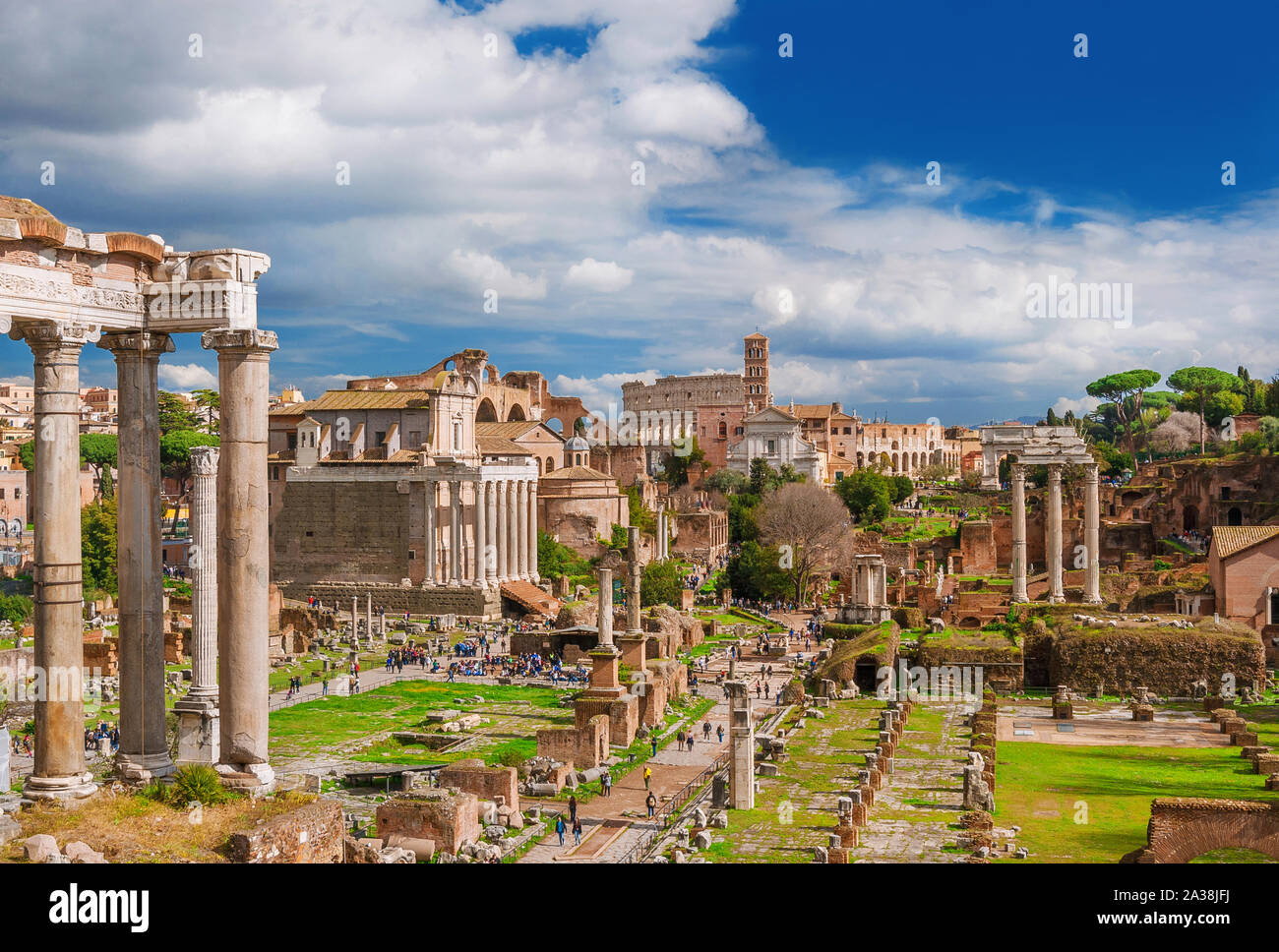 View of the Roman Forum ancient monuments and Coliseum from Capitoline ...