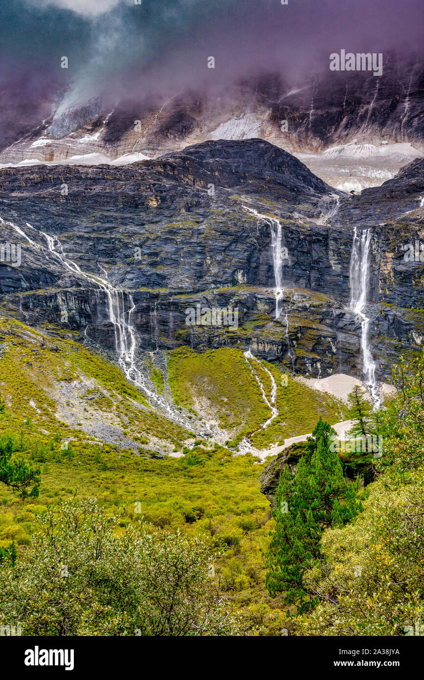 Waterfalls and mountains in Yading nature reserve, China Stock Photo ...