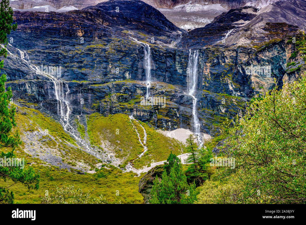 Waterfalls and mountains in Yading nature reserve, China Stock Photo ...