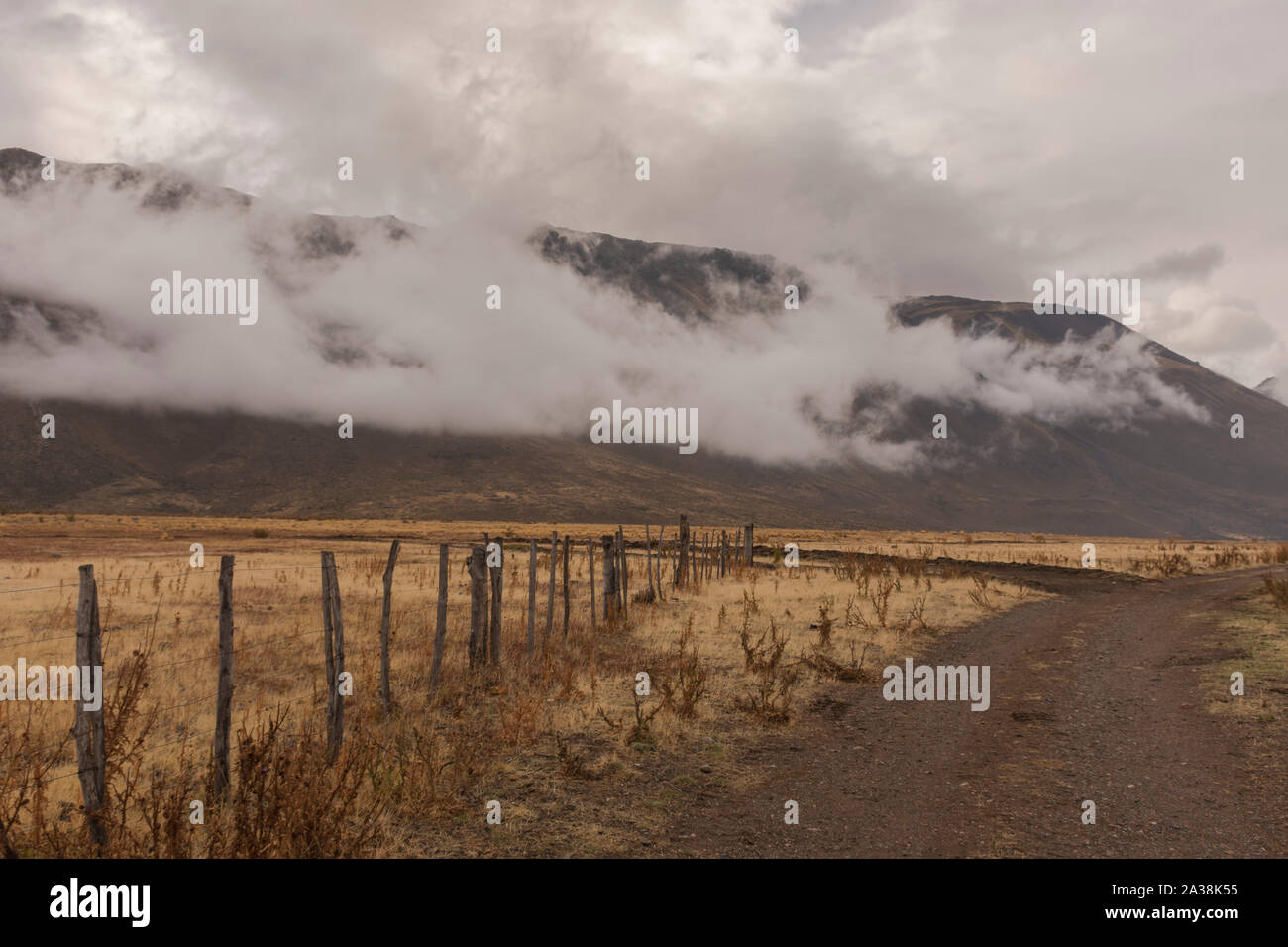 scene view of a countryside overcast day against andes mountains Stock ...