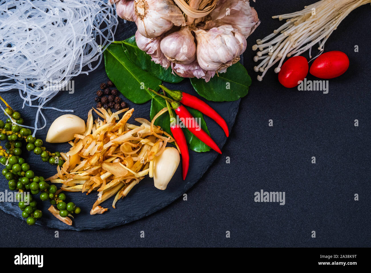 Healthy food ingredients close up top view asian food Stock Photo - Alamy