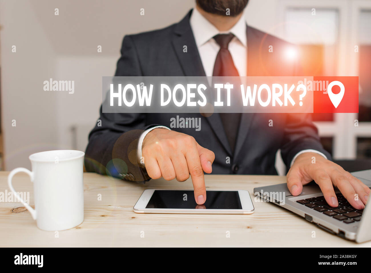 Writing note showing How Does It Work Question. Business concept for ...