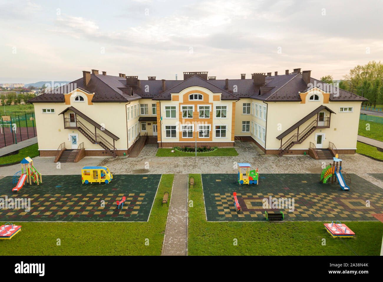 Aerial view of new prescool building in residential rural area Stock ...