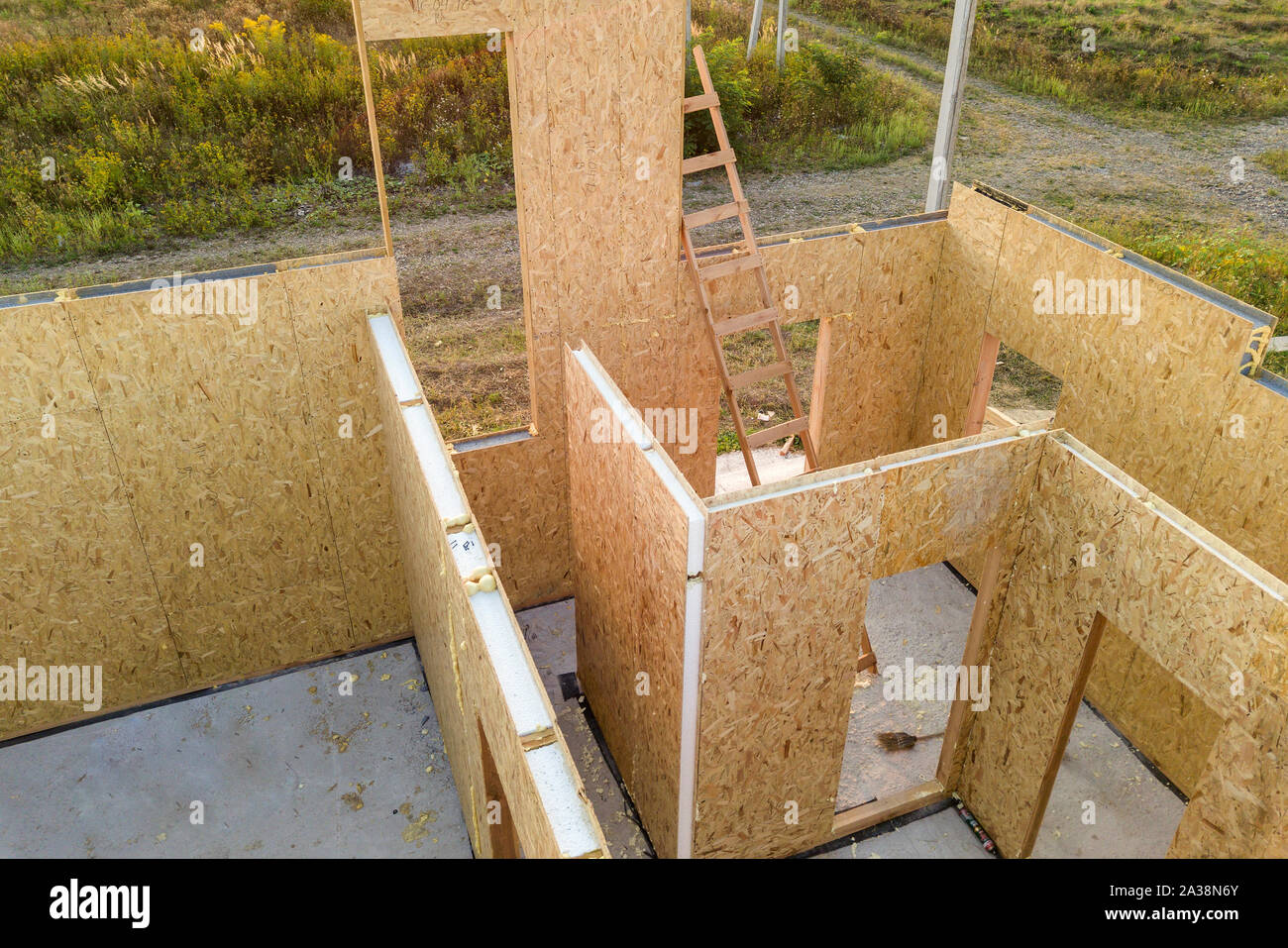 Construction of new and modern modular house. Walls made from composite ...