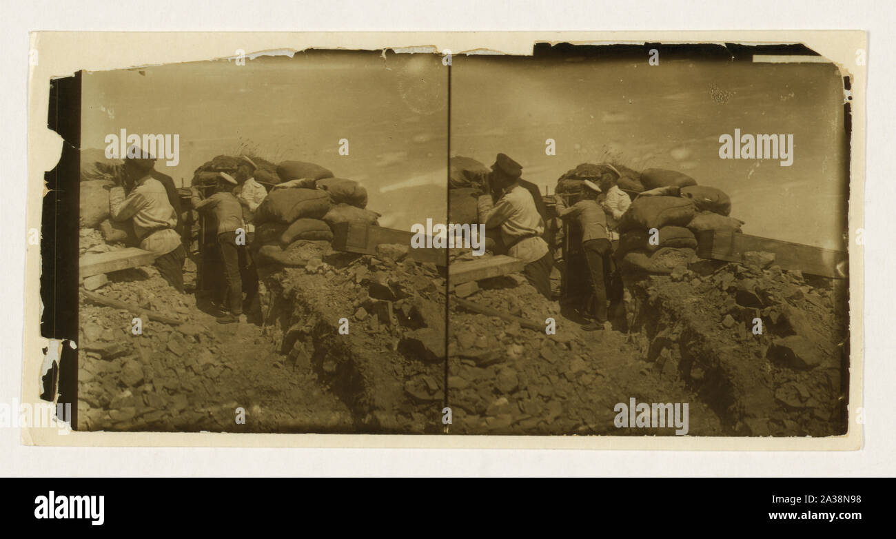 Russian officers watching Japanese assault on one of the forts ...