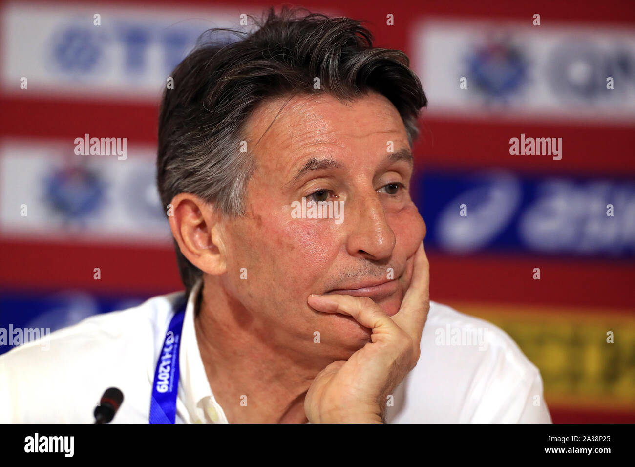 IAAF President Sebastian Coe during a press conference on day ten of ...