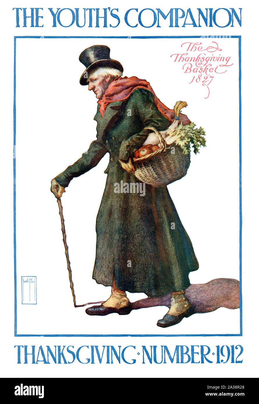 The thanksgiving basket, vintage poster made from magazine cover of the ...