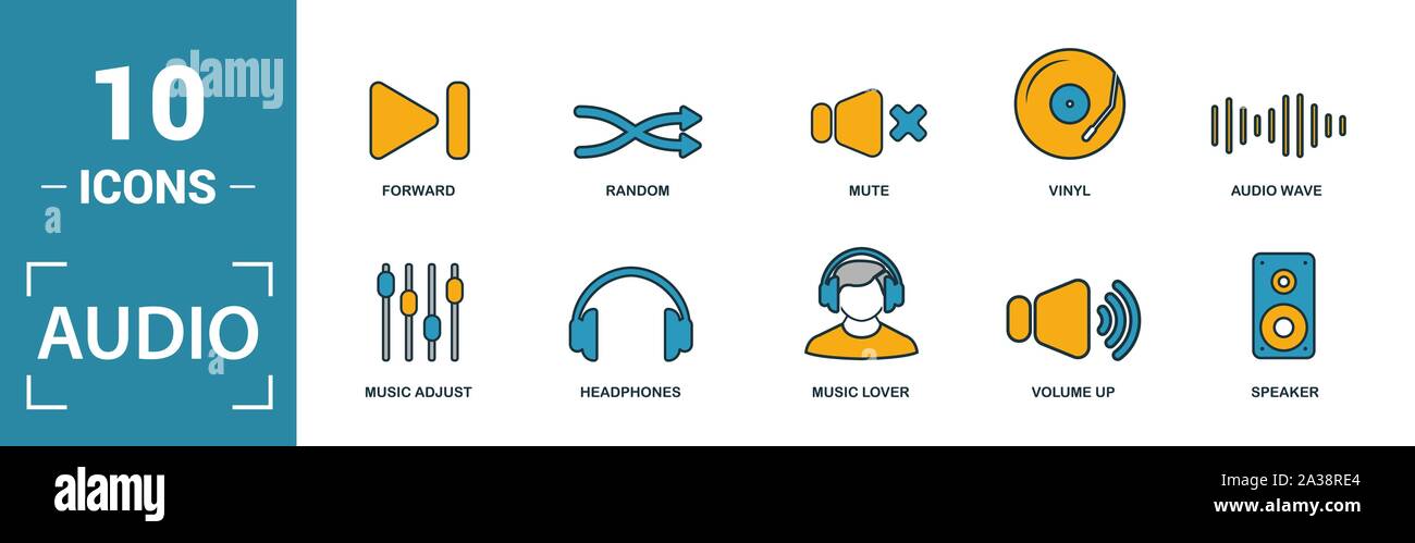 Audio Buttons icon set. Include creative elements play, pause, on off ...