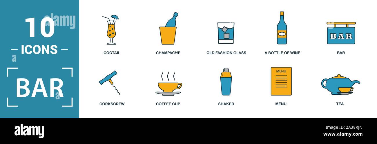 Bar - Restorant icon set. Include creative elements glass, beer ...