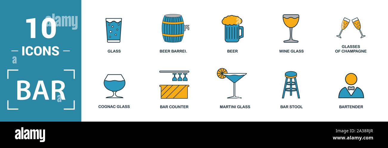 Bar - Restorant icon set. Include creative elements glass, beer ...