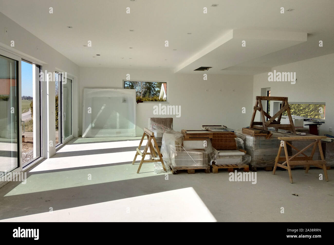 Interior of a house with big room under renovation works Stock Photo ...