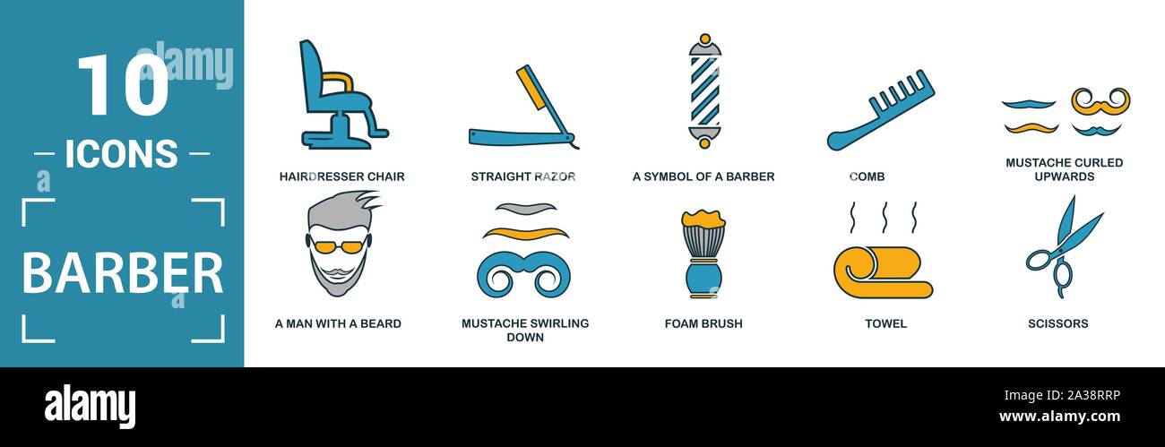 Barber Shop icon set. Include creative elements scissors, foam brush ...