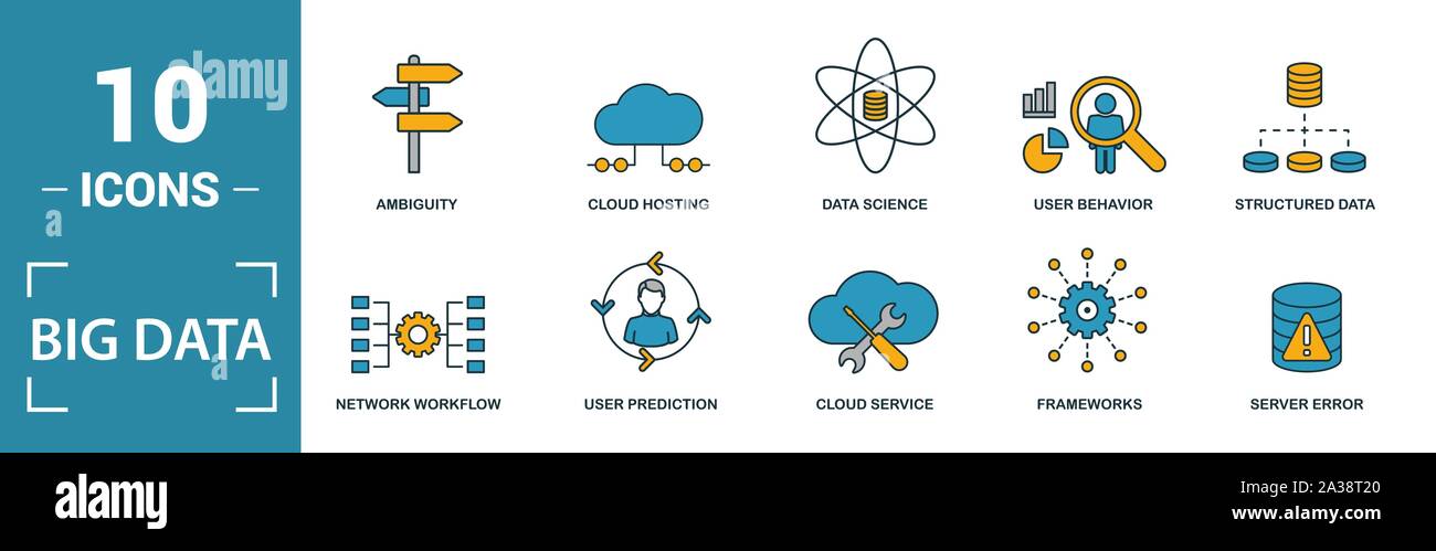 Big Data icon set. Include creative elements cloud hosting, cloud ...