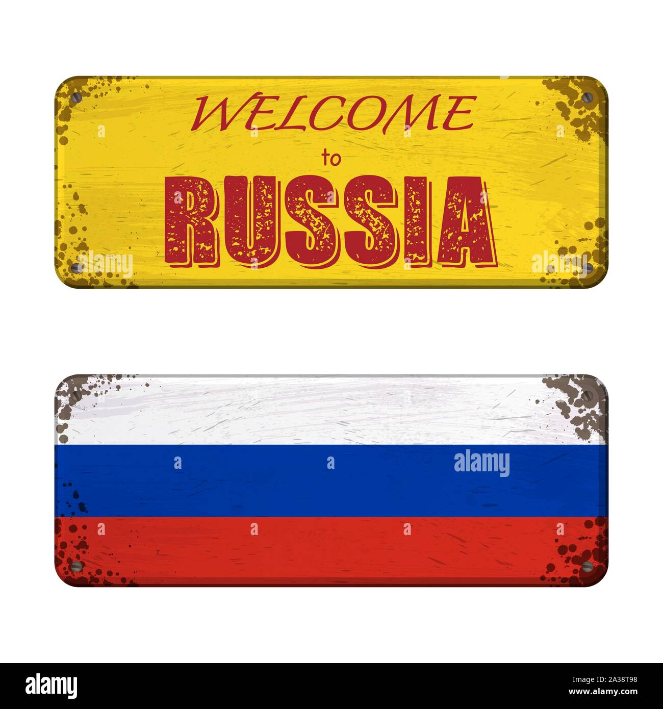 Two grunge nameplates with Russia flag and welcome text Stock Vector ...