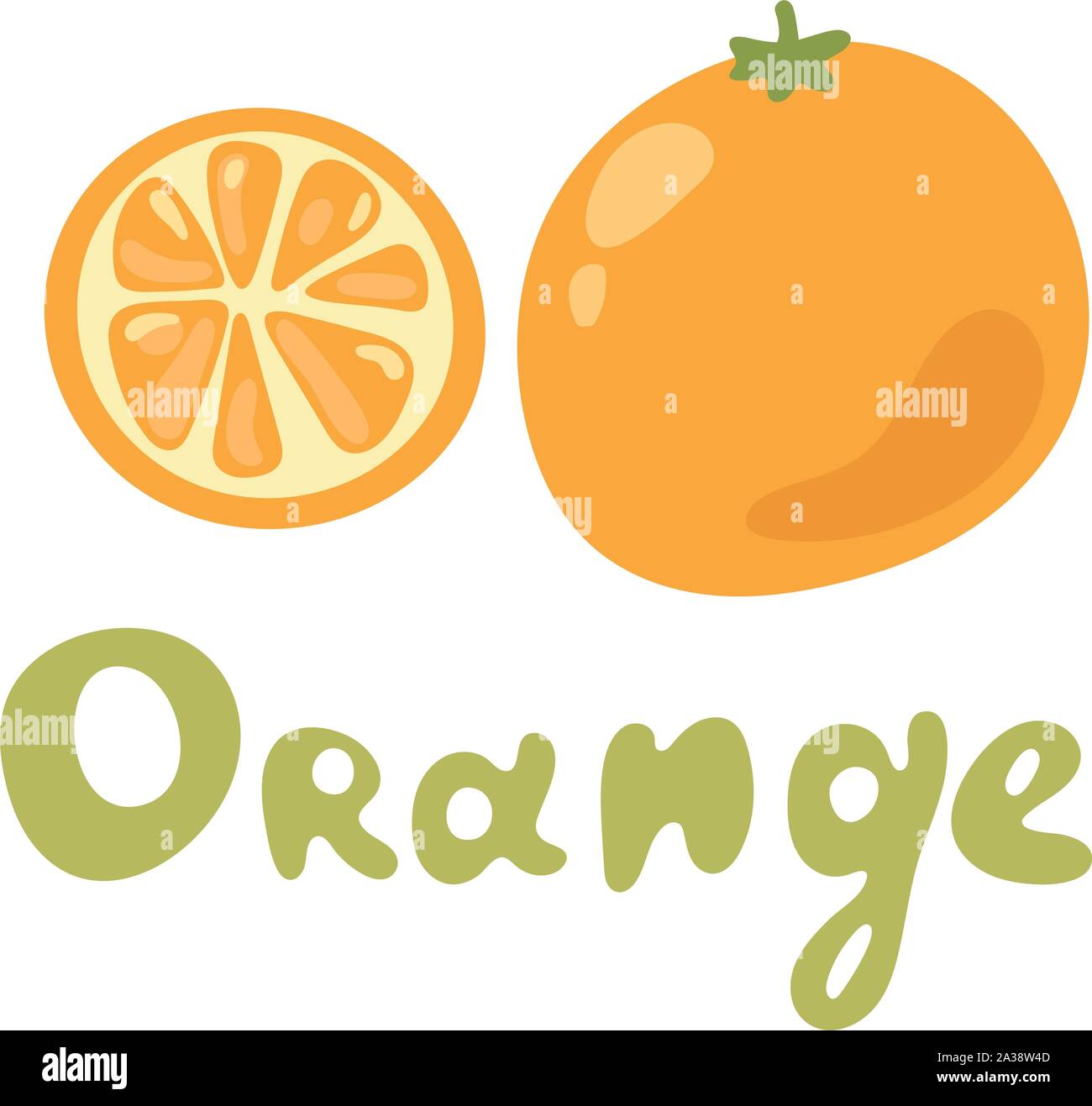Orange fruit without leaf. Slice and whole. Vector illustration for ...