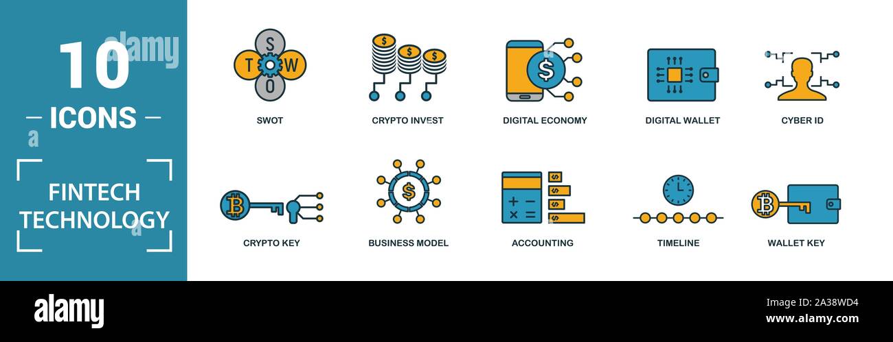 Fintech Technology icon set. Include creative elements basic income ...