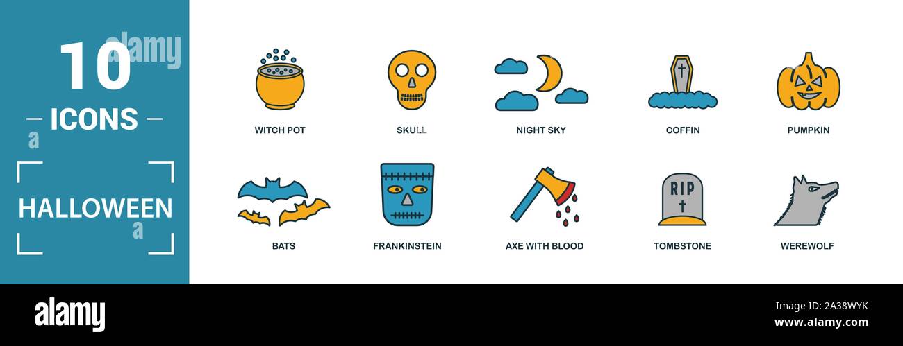 Halloween icon set. Include creative elements skeleton, coffin, skull ...