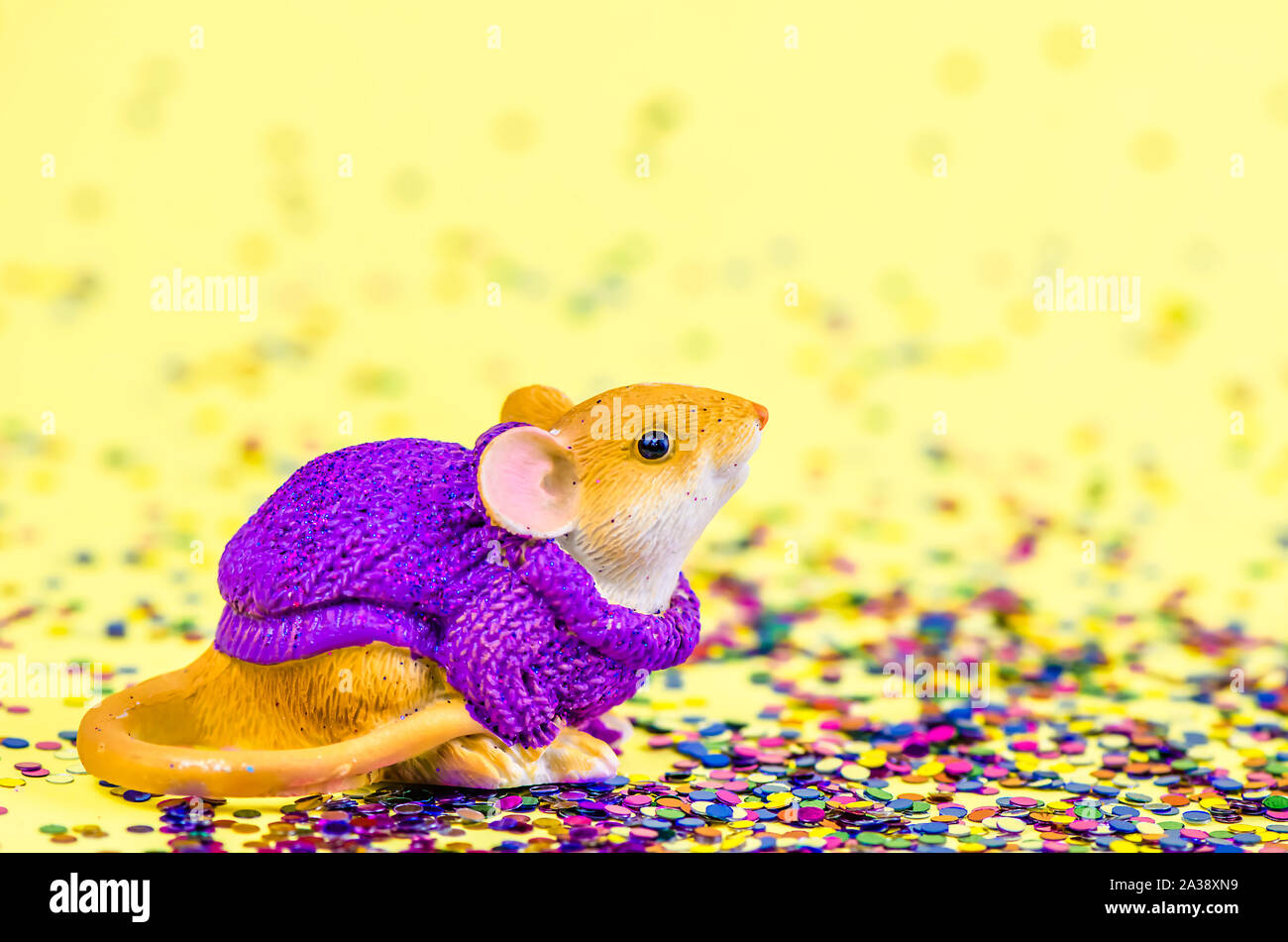 cute mouse rat on a yellow background multicolored sequins 2020 year ...