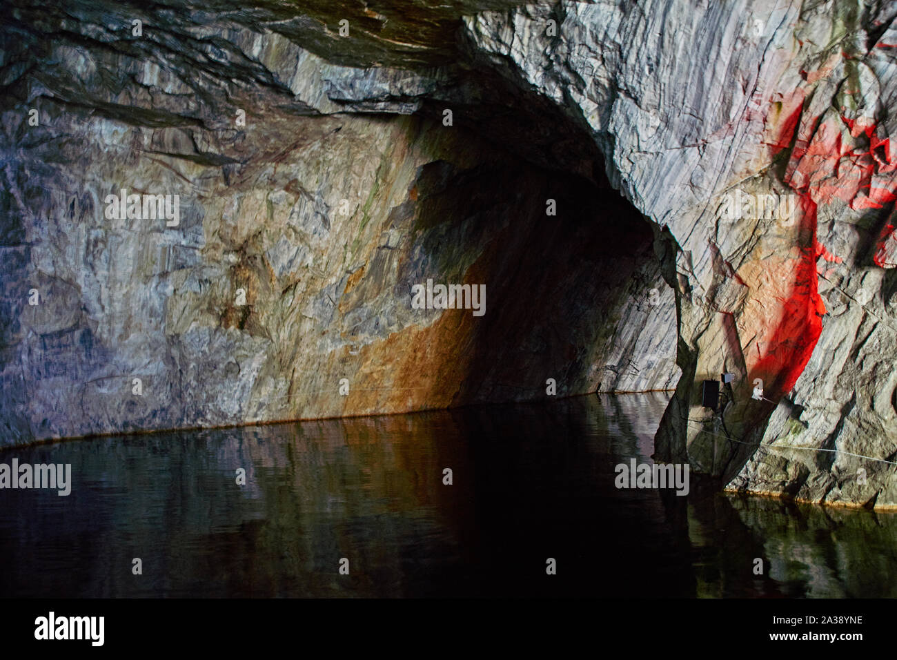Types of a former underground marble quarry flooded with water. The ...