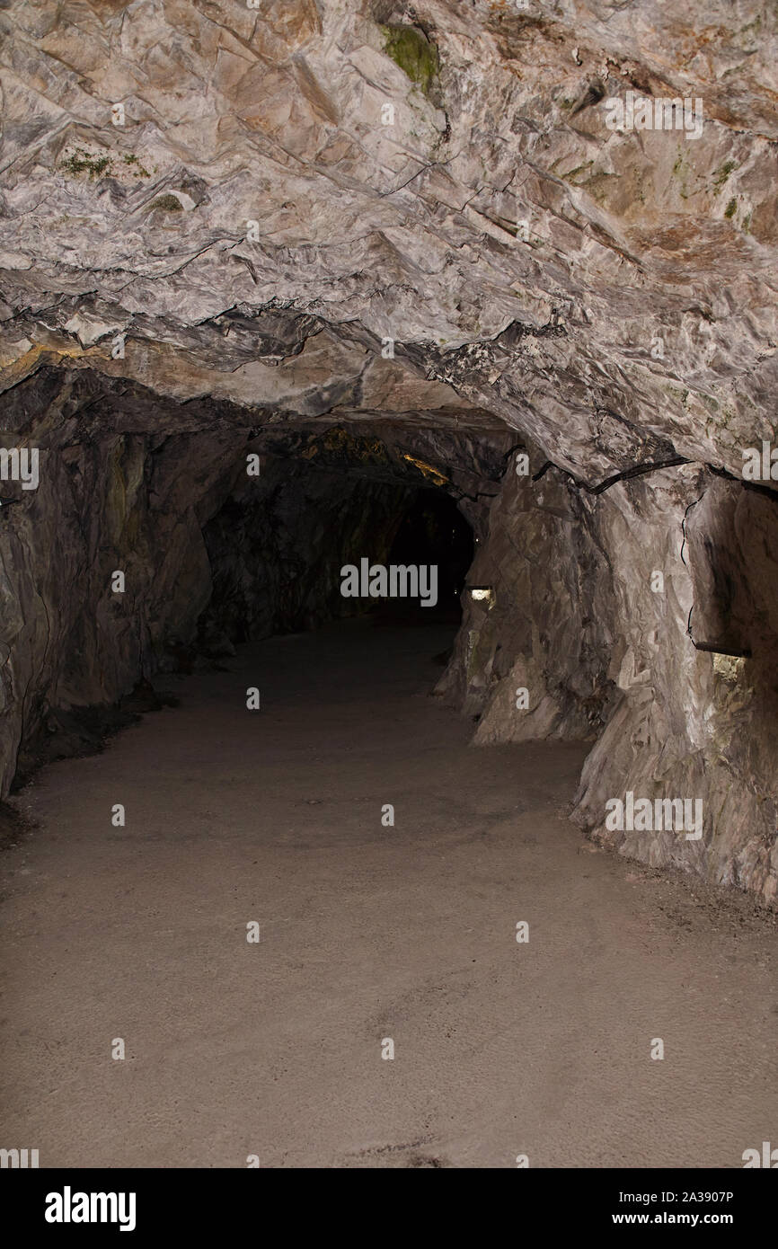 Types of a former underground marble quarry flooded with water. The ...