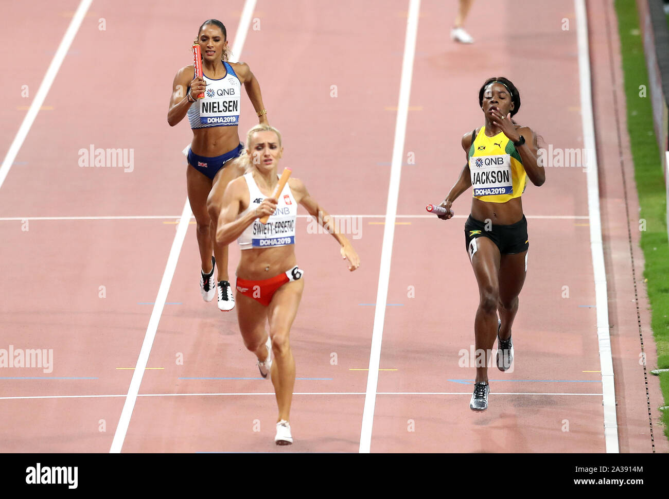 Great Britain's Laviai Nielsen (left) on her way to finishing fourth in ...