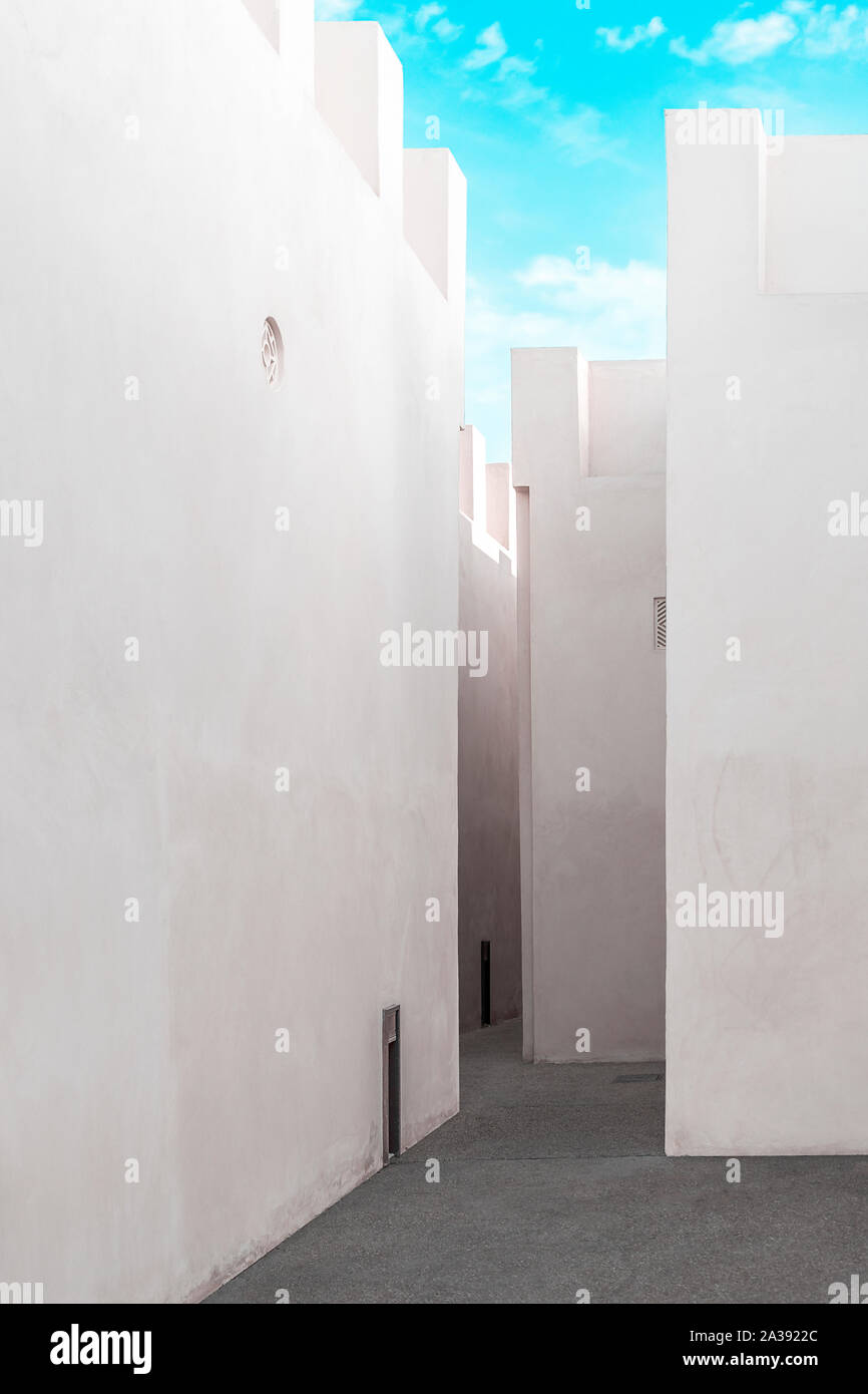 Clean white walls of traditional arabian architecture, Sharjah, United ...