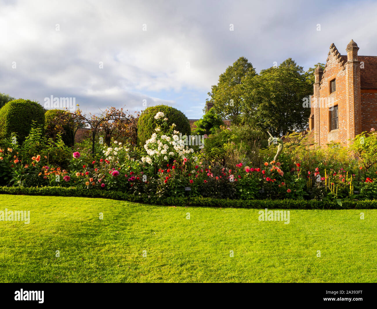 Chenies Manor house and garden on a fine evening in early September ...