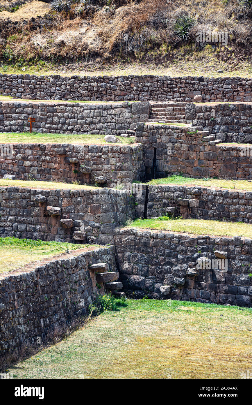 Inca stone terraces at the Tipon archaeological site, just south of ...