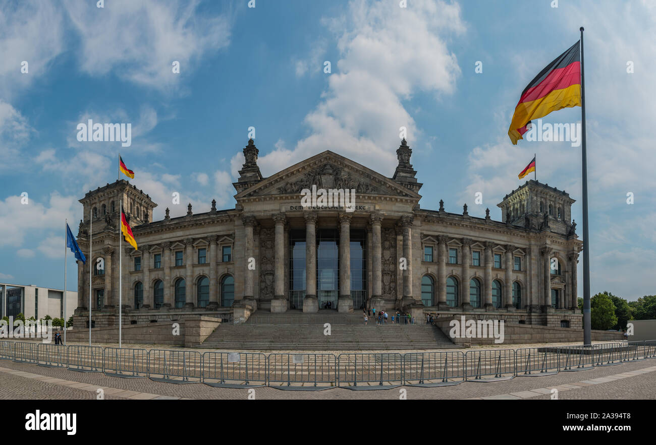 A panorama picture of the front facade of the Reichstag Building, in ...