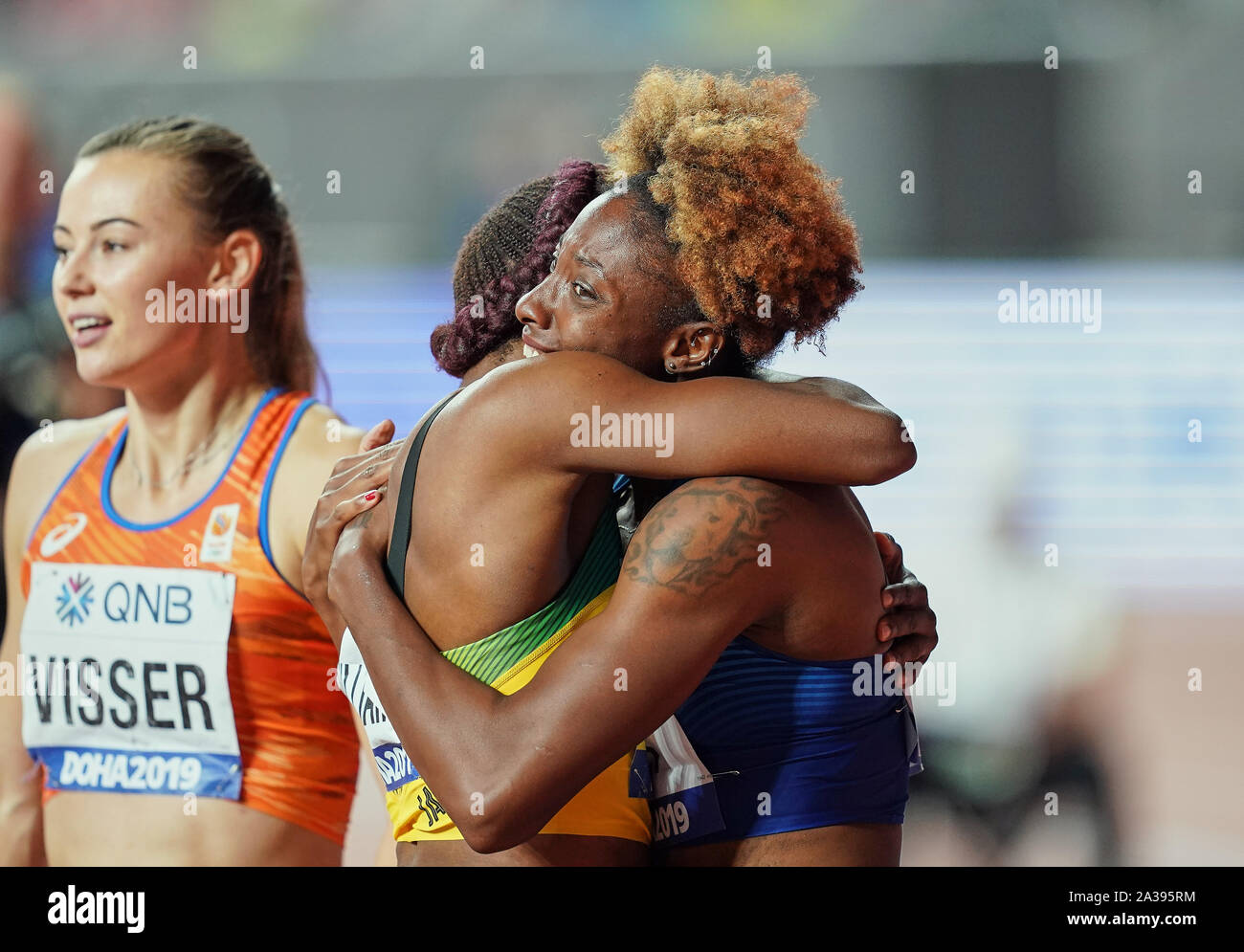 Doha, Qatar. 6th Oct, 2019. Nia Ali of United States winning in the 100 ...